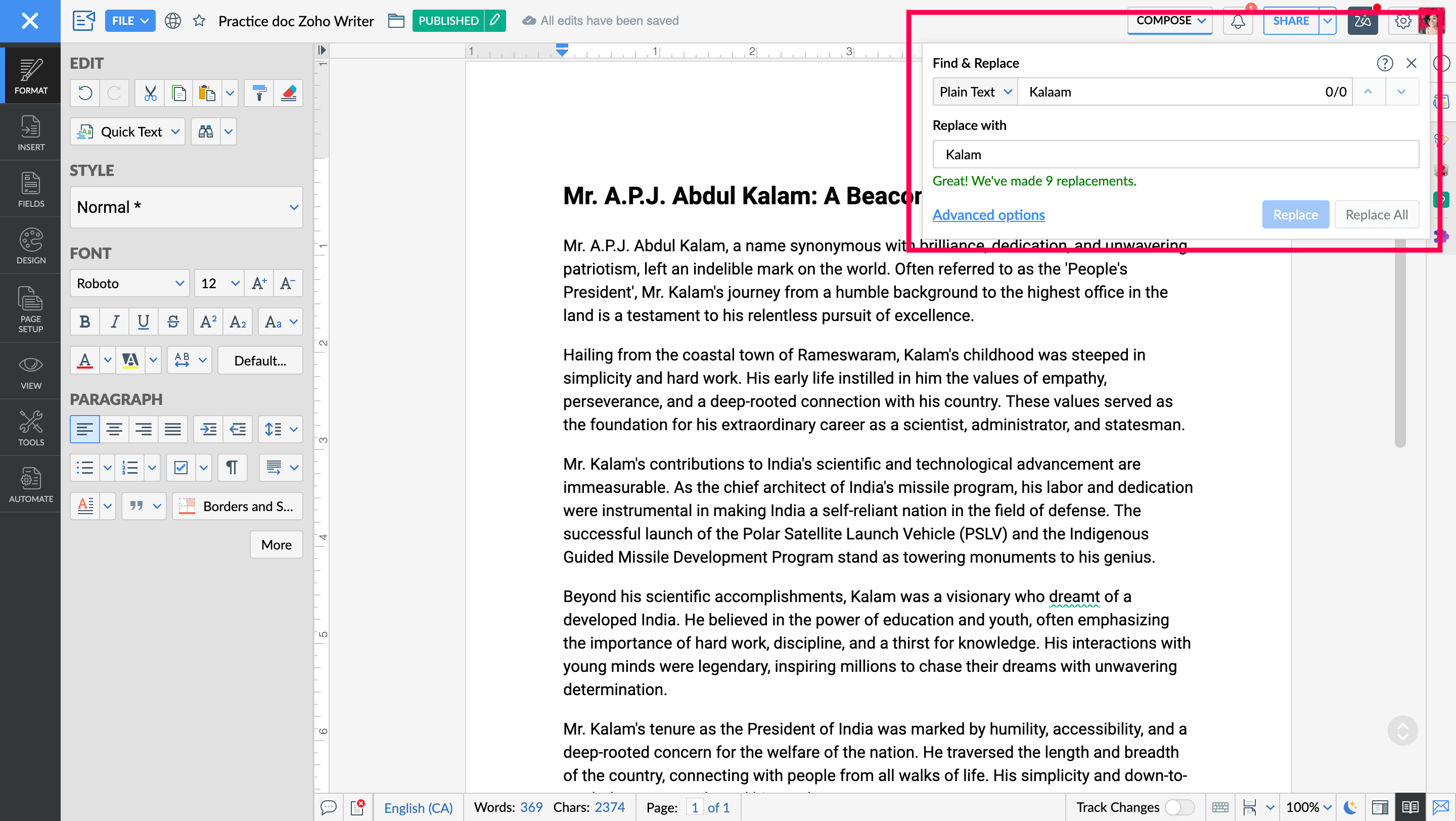 Zoho Writer's Find and Replace function | Zoho Writer